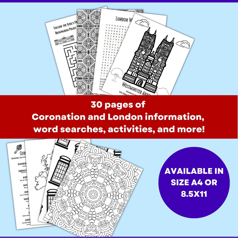 London & Coronation Coloring & Activity Book Pages - Digital Download ...